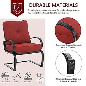 MFSTUDIO 2PCS Patio Bistro Dining Spring Motion Chairs Outdoor Furniture for Backyard, Garden with Removable Cushion Seat, Metal Frame, Burgundy