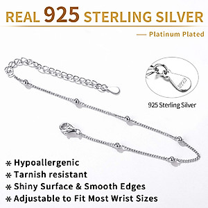 Silver Dainty Bead Chain Bracelet for Women, Hypoallergenic Sterling Silver Cute Delicate Tiny Satellite Chain Link Bracelet Minimalist Jewelry Gift for Best Friendfriend Mom