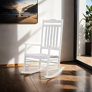 BplusZ Outdoor Patio Wooden Rocking Chairs Set 2 Piece, Furniture Comfy Rockers for Adults Porch Lawn Room Outside Indoor, White