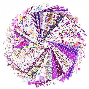 RayLineDo 50pcs 1010cm Different Pattern Patchwork Fabric Craft Printed Cotton Material Mixed Squares Bundle Quilting Scrapbooking Sewing Artcraft DIY Fabric Purple Series