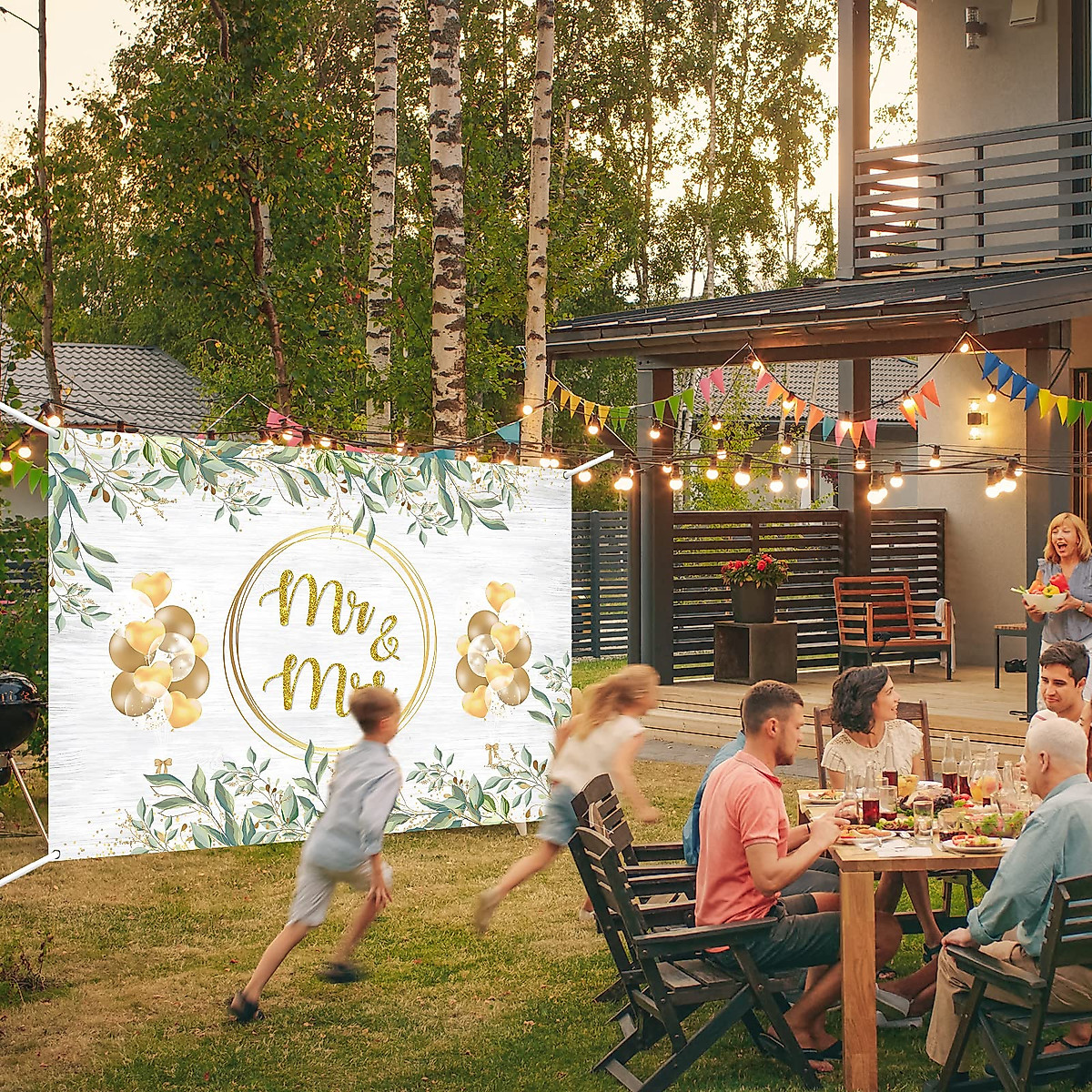 Aonbon Mr & Mrs Backdrop, Wedding Backdrop Banner, Wedding / Engagement / Bridal Shower Party Decoratoions