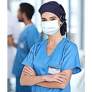 Winitas Satin Working Cap with Buttons Tie Back Adjustable for Women Long Hair