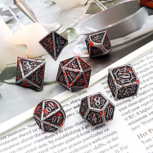 Haxtec Blood Splatter Metal DND Dice Set W/Gift Leather Dice Bag Bloodstained D&D Dice Spider Web Pattern Polyhedral Dice for Dungeons and Dragons TTRPG Games