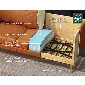 Vesgantti Leathaire Couch Loveseat Sofa, 73" Mid-Century Modern Couch with Deep Seat Comfort Cushions, Small Sofa Couches for Living Room, Bedroom, Office, Apartment, Tool-Free Assembly, Orange