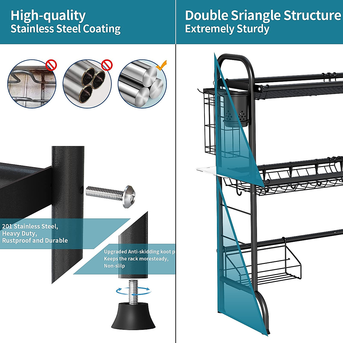 HOWDIA Over The Sink Dish Drying Rack, 2-Tier Stainless Steel Large Over The Sink Dish Rack with Utensil Holder Dish Drainers for Kitchen Counter
