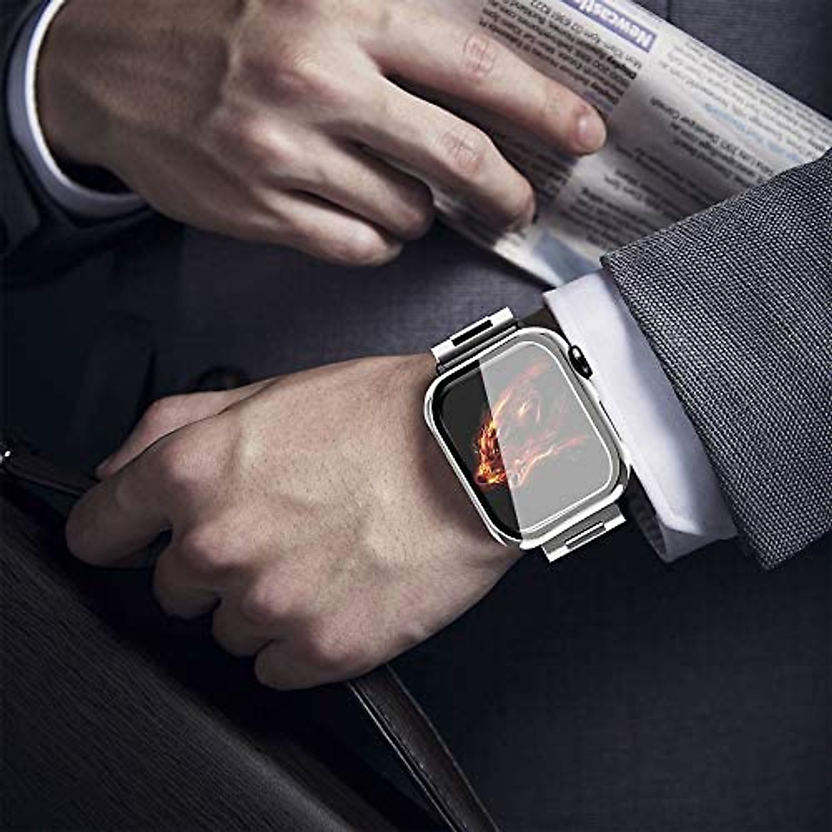 Bekomo 3-Pack Stainless Steel Apple Watch Band with 2 Pack Tempered Glass Screen Protectors, 49mm, 44mm, 45mm, 42mm, 40mm, 38mm, 41mm