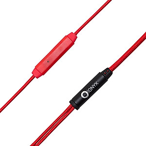 Onyx Noise Cancelling in-Ear Wired Headphones with Mic, 3.5mm Plug Compatible with iPhones, iPads, Android Phones, Computers & Laptops (Red)