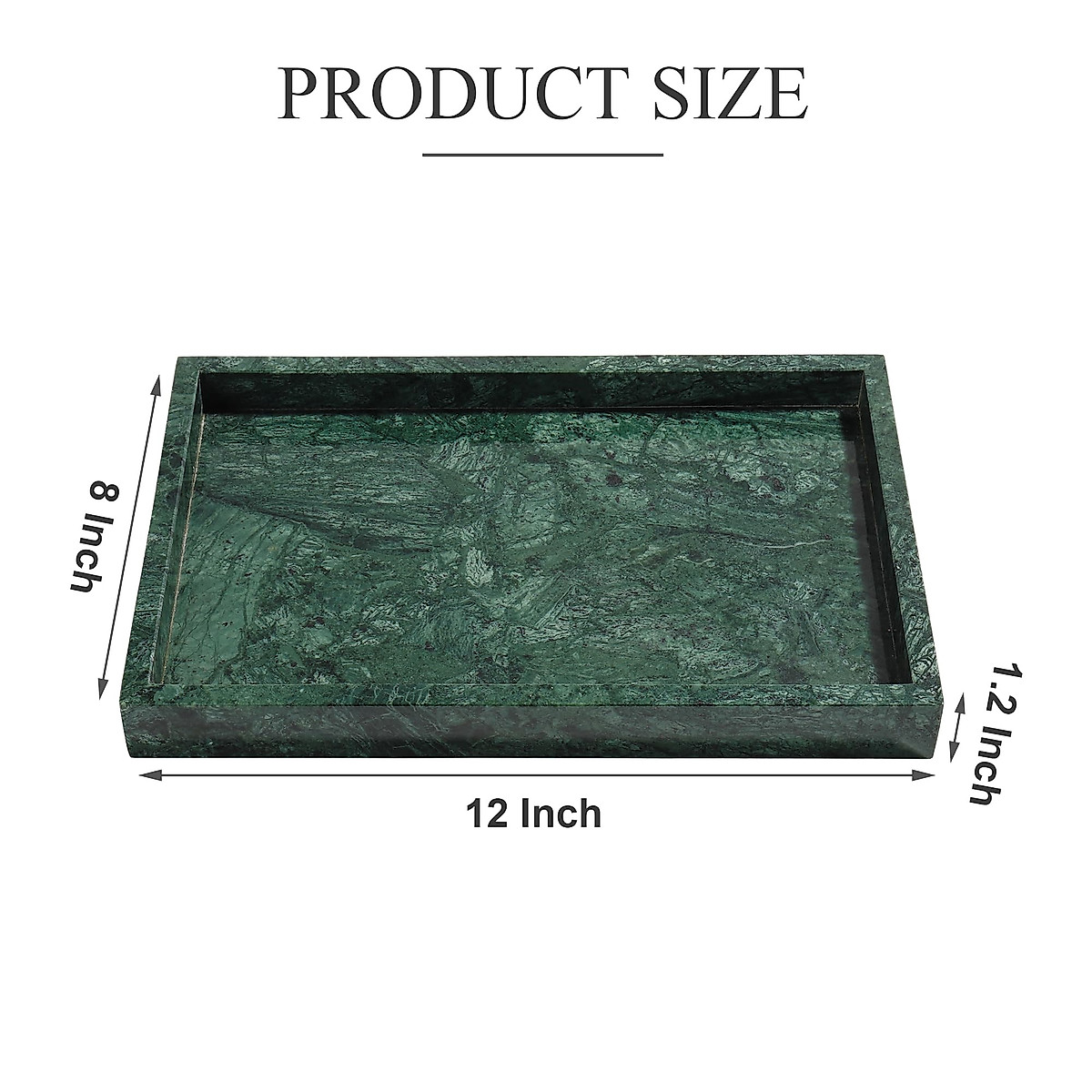 YMXYJM 100% Natural Marble Tray for Bathroom, Genuine Marble Stone Vanity Tray, Luxury Storage Trays for Kitchen, Vanity, Home Decor, Dresser, Non-Resin/Non-Ceramic, 12"x 8"x 1.2", Dark Green