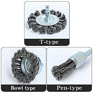 FPPO 3PCS 3 Inch Knotted Wire Wheel Cup Brush and Twist End Brush Set,1/4" Shank for Drill,Perfect for Rust Removal, Corrosion and Paint