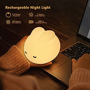 POQCCT Decor Night Light for Kids USB Rechargeable Cute Bunny LED Lamp with Timer & Touch Control Rabbit Shape Dimmable Warm Night Lights for Baby Breastfeeding Sleep Nursery Soft Eye Caring