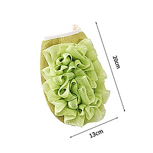 2PCS Shower Gloves with Flower Bath Ball Exfoliating Body Pad Deep Cleaning Gloves for Bathroom, Bathhouses and Spas (Green)