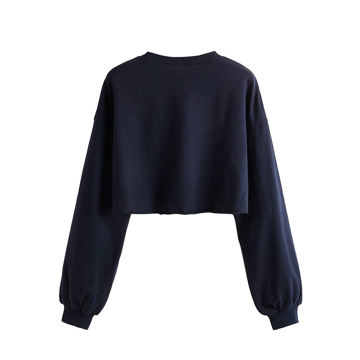 SweatyRocks Women's Casual Long Sleeve Crew Neck Letter Print Crop Top Sweatshirt Navy S