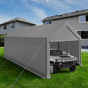 Outdoor Carport 10x20ft Heavy Duty Car Tent, Portable Garage Canopy Storage Shed, Car Shelter with Detachable Side Walls&Doors, All-Season Tarp for Car and Boat D Grey