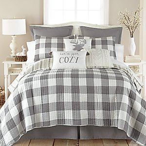 Levtex Home - Camden Quilt Set -Full/Queen Quilt + Two Standard Pillow Shams - Buffalo Check in Grey and Cream - Quilt Size (88 x 92 in.) and Pillow Sham Size (26 x 20 in.)- Reversible Pattern -Cotton