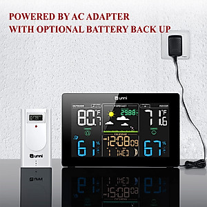 U UNNI Weather Station Wireless Indoor Outdoor Thermometer Inside Outside Temperature Humidity with Calendar and Adjustable Backlight