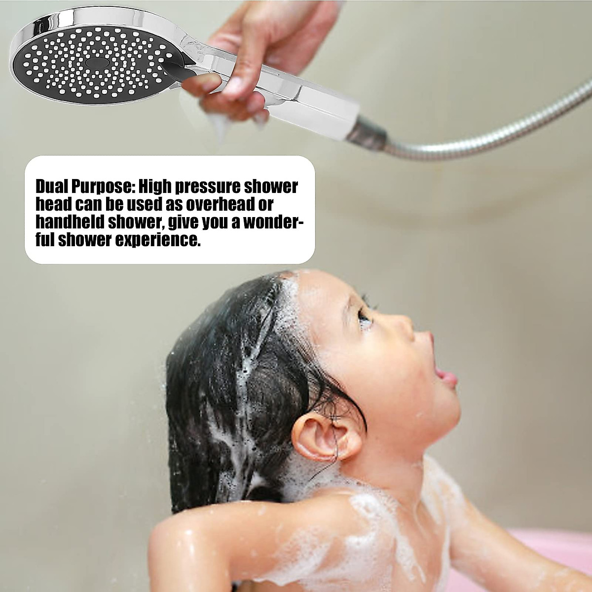 G1/2 Thread Handheld Shower Head, High Pressure in the Head Multi Layer Plating Bathroom Showerhead, Abrasion Heat Resistant Handheld Rain Showerhead for Bathroom(Silver)