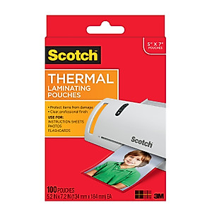 Scotch Thermal Laminating Pouches Premium Quality, 5 Mil Thick for Extra Protection, 100 Pack Photo Size Laminating Sheets, Our Most Durable Lamination Pouch, 5 x7 inches, Clear (TP5903-100)