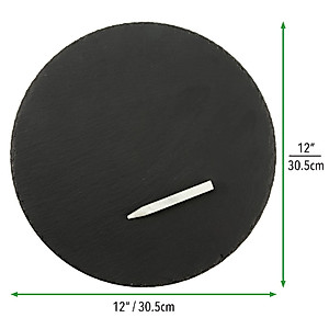 mDesign Slate Stone Round Gourmet Chalkboard Serving Platter, Cheese Board, Charcuterie Tray with Natural Edge and Chalk Pencil for Cheese, Meats, Appetizers, Dried Fruits, and Food - 2 Pack - Black