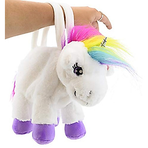 PLUSHIBLE BRIDGING MILES WITH SMILES Plush Unicorn Purse - Soft, Fluffy, Functional Stuffed Unicorn Purse for Kids - Cute Stuffed Animal Unicorn Toy