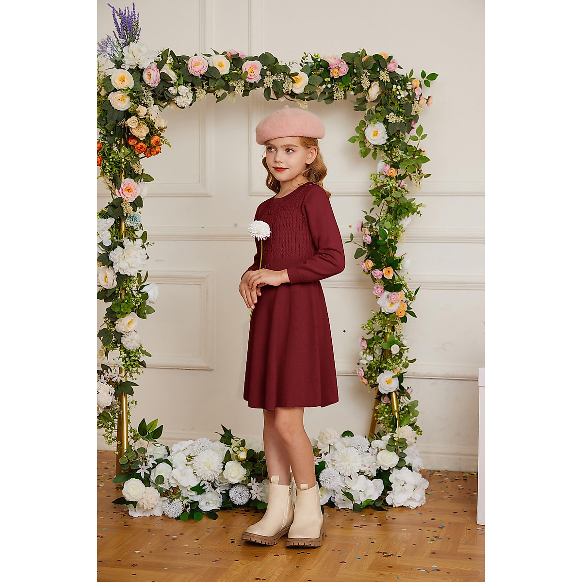 GRACE KARIN Girls Christmas Sweater Dress Long Sleeve Red Fall Winter Dress Size 7-8