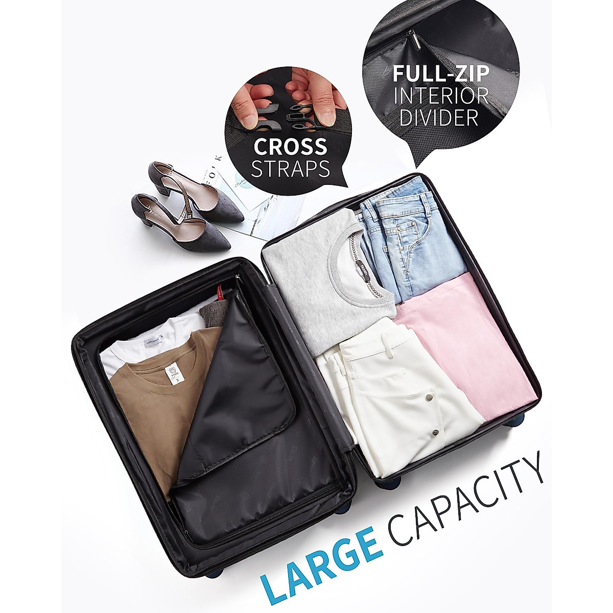 Zitahli Luggage Sets 2 Piece, All Expandable Suitcase Set, Carry On Luggage Set, PC Hard Case Luggage with TSA Lock Spinner Wheels YKK Zippers, 20in 28in (Navy Blue)