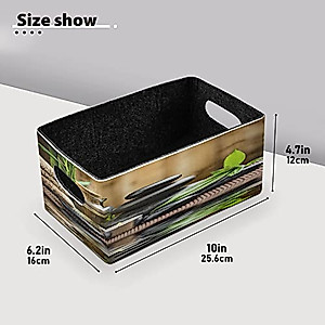 Nesatuwa 2 Pack Zen Basalt Stones on Wood Collapsible Felt Storage Bin Rectangular Storage Baskets with Handles for Closet Toys Clothes