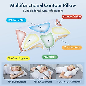 HOMCA Cervical Pillow Memory Foam Pillows - Contour Memory Foam Pillow for Neck Pain Relief, Orthopedic Neck Bed Pillow for Side Sleepers Back and Stomach