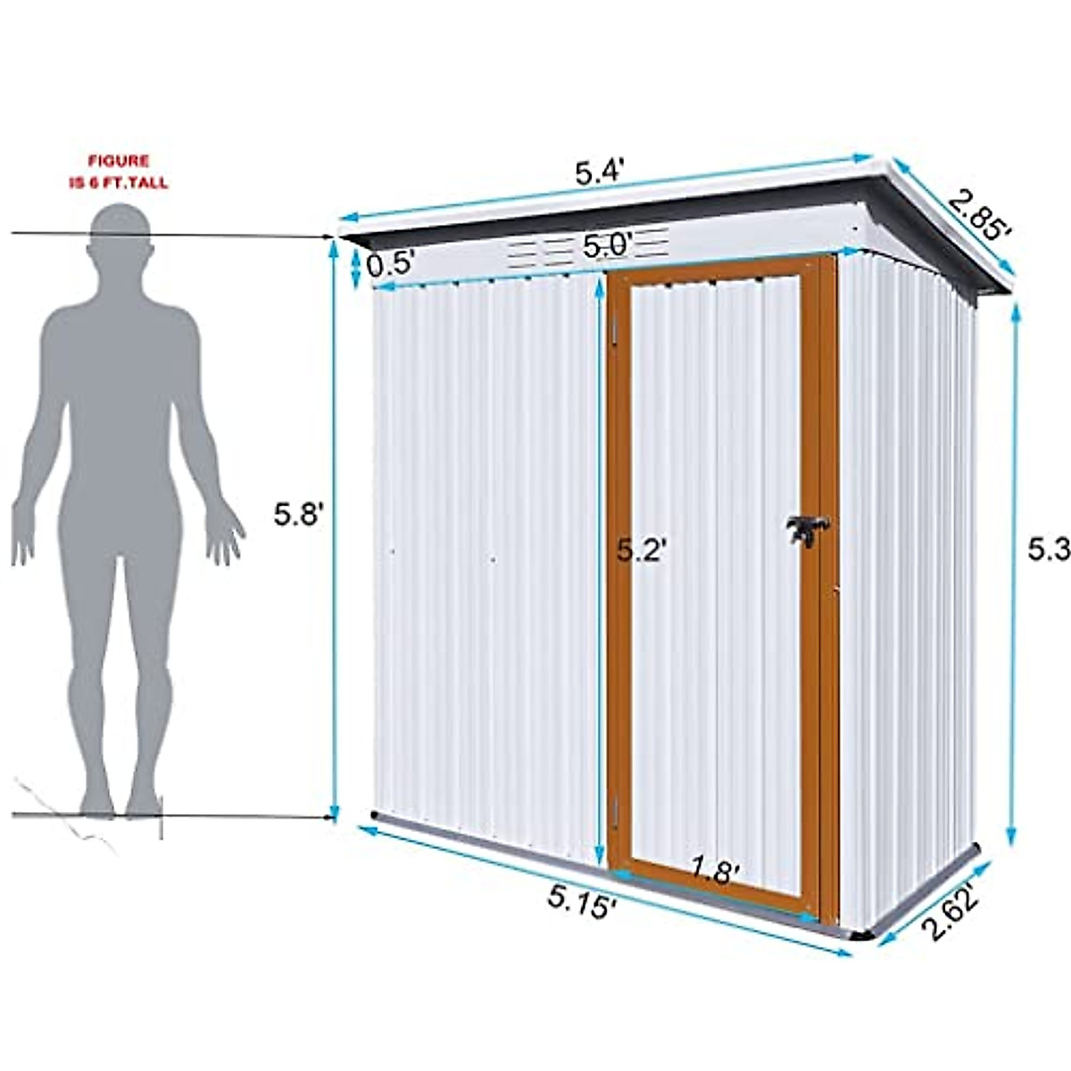 Storage Sheds, 5x3 FT Outdoor Storage Shed, Galvanized Metal Garden Small shed with Lockable Door, Tool shed with sloped roof and Vents, Bike shed That can Store Small Bicycles and Life Miscellaneous