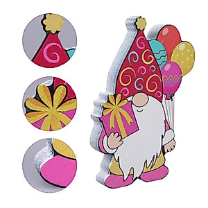 OBANGONG 3 PCS Wooden Happy Birthday Gnomes Self-Standing Gnome Table Decorations Birthday Gnomes Table Signs Tray Gnome Decor for Home,Garden Birthday Party