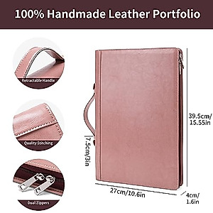 Geslun Vegan Leather 3 Ring Binder Portfolio, 8.5 x 14 Legal Size Pad Holder, Hidden Handle, Zippered Padfolio with 15” Laptop Organizer, Professional Business Folio for Women, Pink
