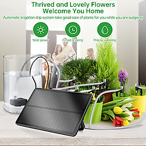 Micro Automatic Drip Irrigation Kit,Solar Power Rechargeable Plant Self Watering System with Timer,Easy to Use,Black)