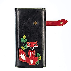 Fox Wallet Women | Trifold Clutch Wallets For Women | Fox Purse | High Capacity Womens Wallet | Fox Checkbook Wallet | Unique Women Wallets | Fox Wallets For Girls | Vegan Leather Wallets For Women