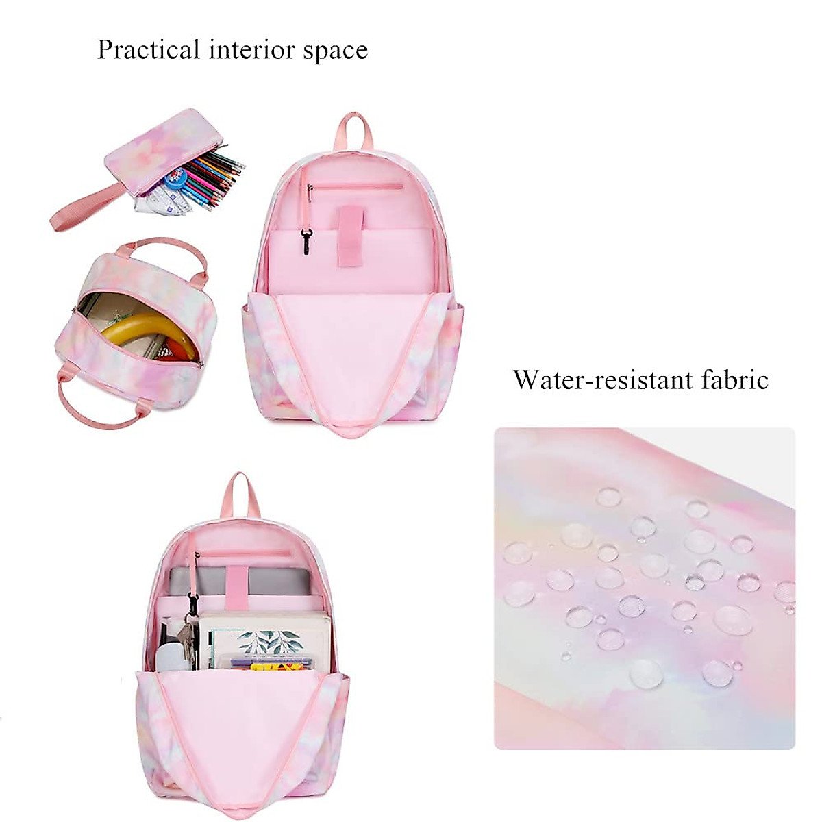 LANSHIYA Kids 3 Piece Backpack Set Girls Lightweight Bookbag Elementary School Bag with Lunch Bag