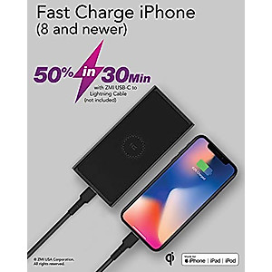 ZMI LevPower M10 MFi & Qi Certified USB PD Portable Charger with USB-C & Lightning Ports, Wireless Power Bank Compatible with iPhone 14/13/12/11/Pro/Max/X/XS/XS Max/8/8 Plus & iPad