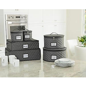 2 Pack 8" Bowl and Dessert Plate Storage Cases - China Storage Container - Stackable With Padded Interior to Store and Transport Your Fine China Dinnerware Dishes - 24 Felt Pads Included - Gray
