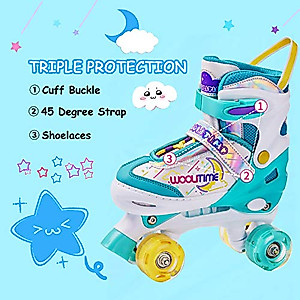 Woolitime Adjustable Roller Skates for Girls and Boys, 4 Size Adjustable Toddler Roller Skates for Kids with All Wheels Light Up, Patines para Niñas Niños