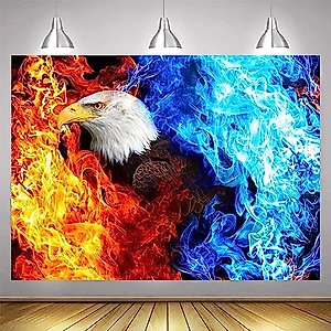 EMTOBT 10x7ft America Eagle Backdrop Ice Fire Mix Background Artistic Blue Water Red Flame Vinyl for Selfie Birthday Party Decor Newborn Baby Shower Banner BJHJEM0061
