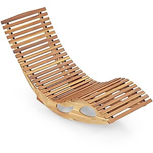 Tangkula Outdoor Chaise Lounge Chair, Acacia Wood Rocking Sun Lounger with Slatted Backrest and Seat, Wooden Rocker Lounge Chair for Patio, Garden and Poolside