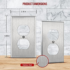 ENERLITES Duplex Receptacle Metal Wall Plate, Stainless Steel Switch Outlet Cover, Size 1-Gang 4.50" x 2.76", 7721-10PCS, 430, UL Listed, Silver (10 Pack), 10 Count