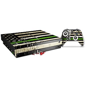WraptorSkinz Decal Vinyl Skin Wrap Compatible with Xbox One X Console and Controller - Painted Faded and Cracked Green Line USA American Flag