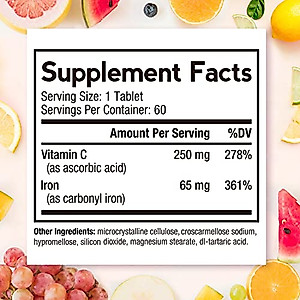 Doctor’s Recipes Iron 65 mg Carbonyl Iron with Vitamin C, Maximized Absorption Easy on The Stomach, Red Cells Formation, Blood, Heart, Brain, Muscle & Immunity Health, Vegan Non-GMO 60 Tablets