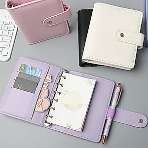 Purple A7 PU Budget Binder, 6 Ring Leather Binder Cover Money Organizer Loose Leaf Refillable Memo Folder Personal Notebook Binder Planner with Snap Closure for Budgeting
