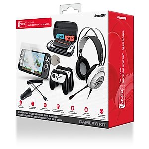 Gamers Kit for Nintendo Switch OLED: Wired Gaming Headset with 50mm Drivers, (2)Screen Protectors, Ergonomic Grip, Switch OLED Travel Case, Joy-Con Grips, and Car Charger