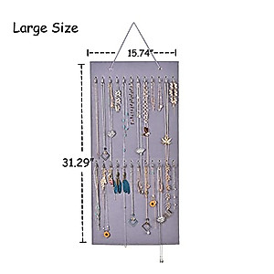 Jewelry Storage Hanging Organizers Large Capacity Wall Mounted Jewelry Organizer Holder Storage with 24 Hooks and Rope Necklace Storage Rack (Style1-Grey)