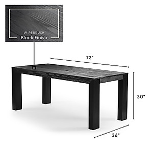 Plank+Beam 72 Inch Modern Wood Dining Table, Solid Wood Rectangular Dining Table for Kitchen/Dining Room, Black Wirebrush