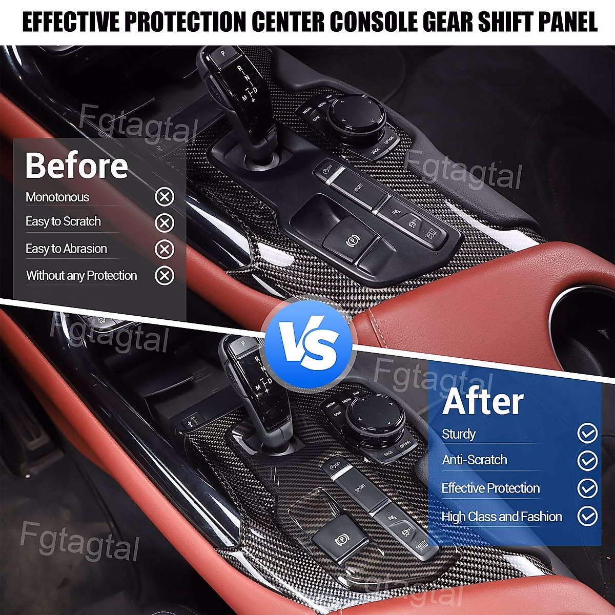 Fit for Toyota Supra GR A90 A91 MK5 2019-2024 Gear Shift Panel Trim Cover, Gear Shift Console Anti-Scratch Panel Protector Frame Cover, Carbon Fiber Pattern Black