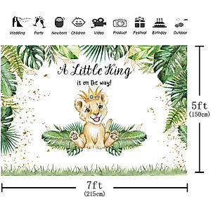 Hilioens 7×5ft Lion Baby Shower Backdrop A Little King is On The Way Background Safari Baby Boy Lion Baby Shower Party Cake Table Decoration Banner Photo Booth Props