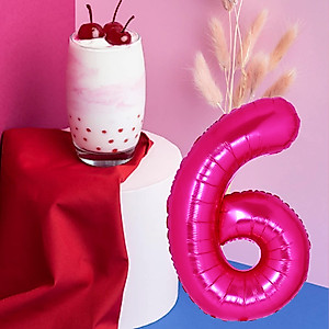Giant Hot Pink Number 6 Balloon 40 Inch 6th Birthday Party Balloon Supplies Girl Boy Dark Pink Balloons 6 for Birthday Decorations for Girls Rose Pink Balloon Number 6 Anniversary Jungle Party Wedding