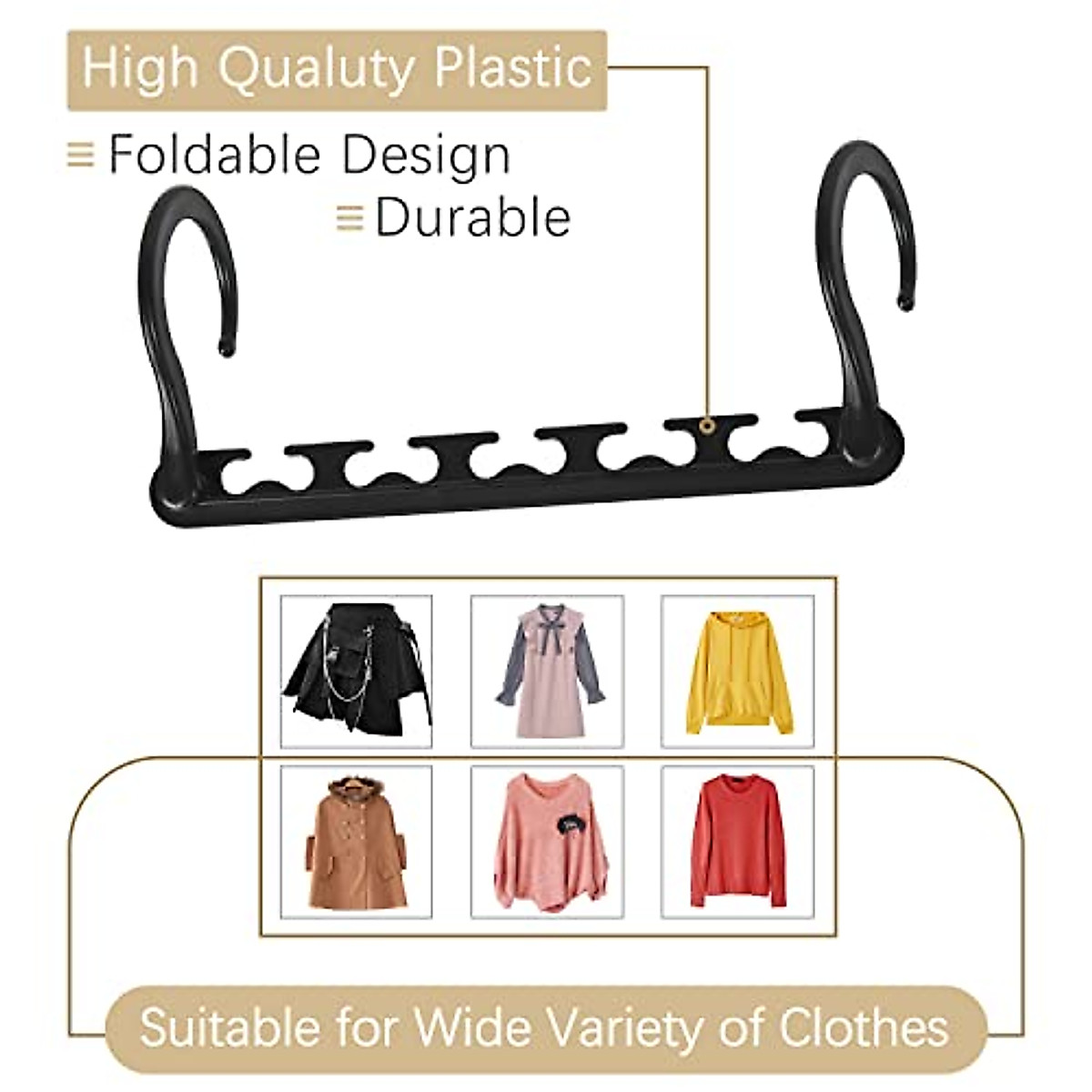 Space Saving Hangers, 8 Pack Black Heavy Duty Plastic Closet Hangers Space Saving, Hanger Organizer for Closet Organizers and Storage, Collapsible Magic Hangers Space Saver (Black)