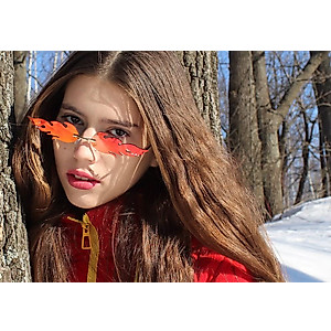 FEISEDY Fire Flame Sunglasses for Women Mirror Rimless Fire Shaped Novelty Sunglasses B2839